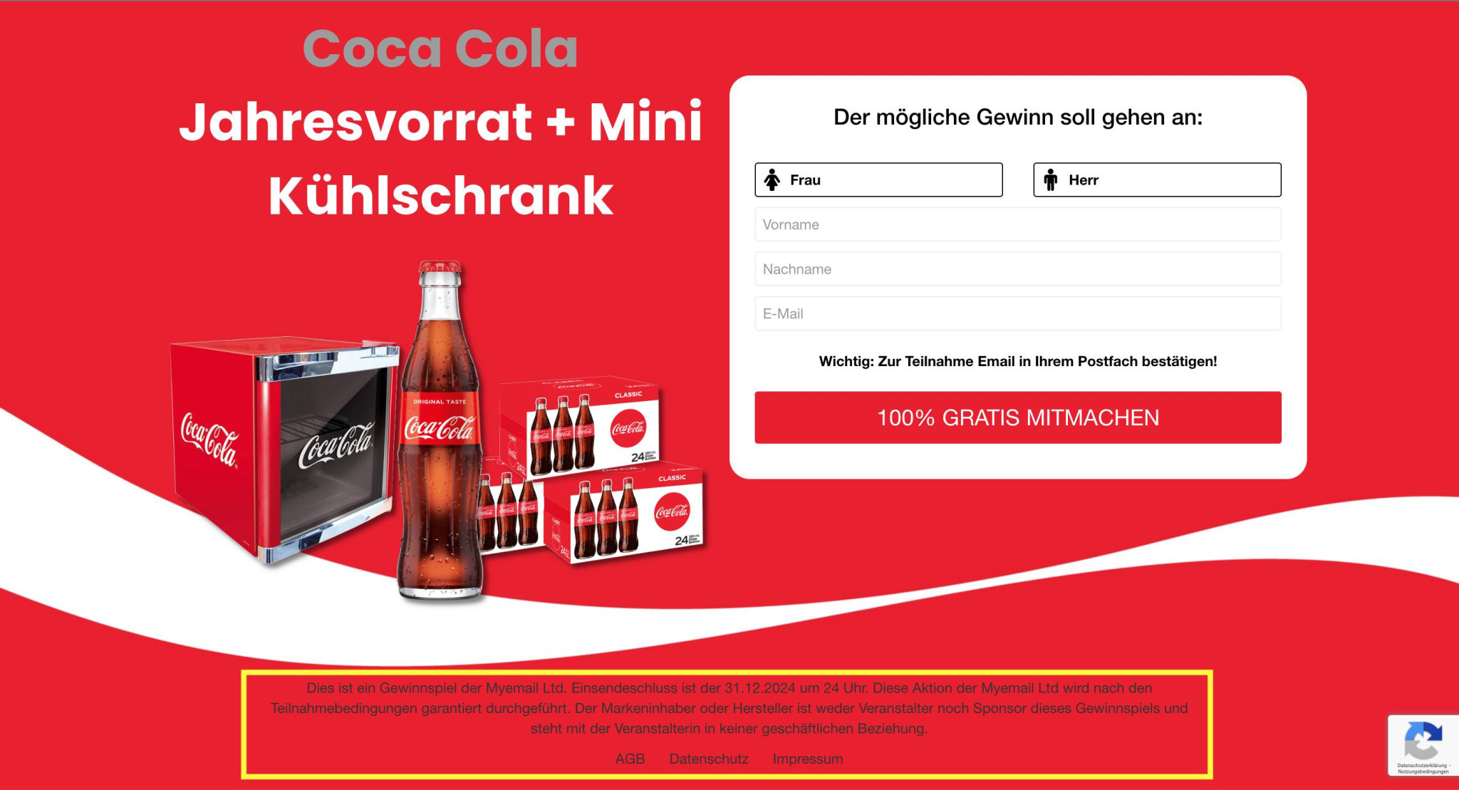Fake-Gewinnspiel: Keine Minikühlschränke von Coca-Cola zu gewinnen